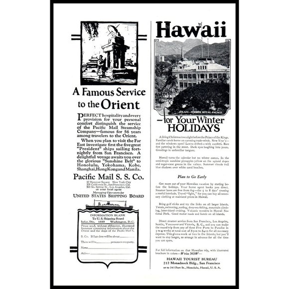 Hawaii | Art | 924 Hawaii Vacation Holiday Travel Vintage Print Ad ...